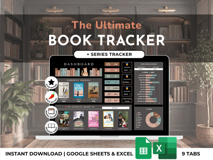 Book Tracker Spreadsheet (Dark Mode) | Reading Tracker – JRen