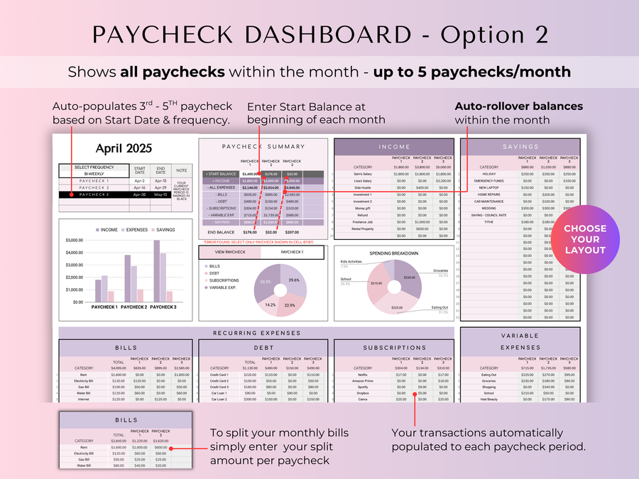 Paycheck Budget 2.0 – Deep Purple Spreadsheet – JRen